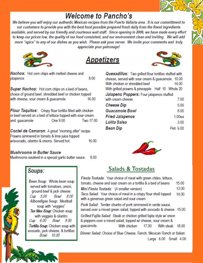 Appetizers - Pancho's Mexican Restaurant Brookings, Or
