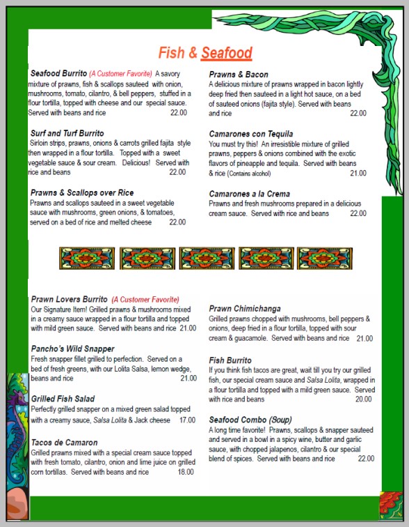 Fish and Seafood Dishes - Pancho's Mexican Restaurant Brookings, Or